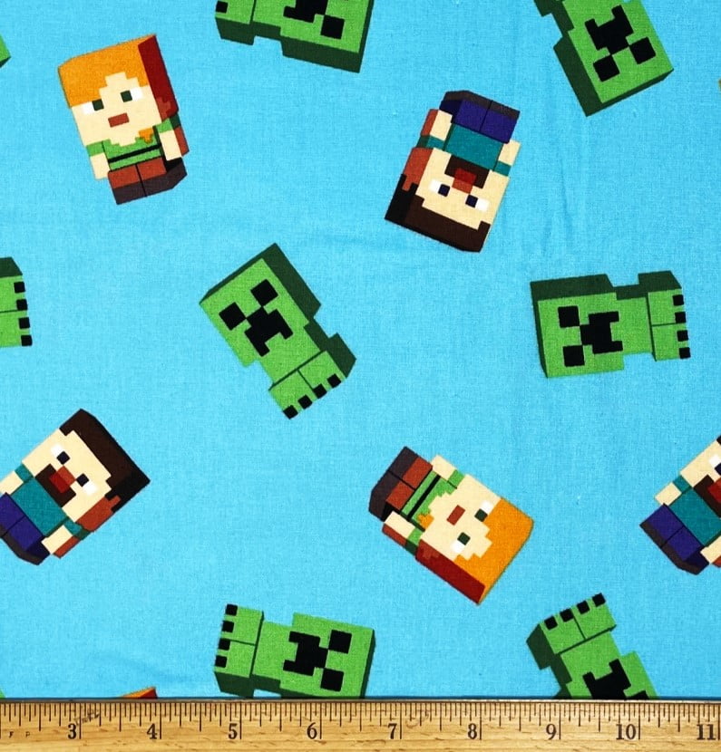 1 Fat Quarter - Minecraft Video Game Alex Steve & Creepers on Blue ...