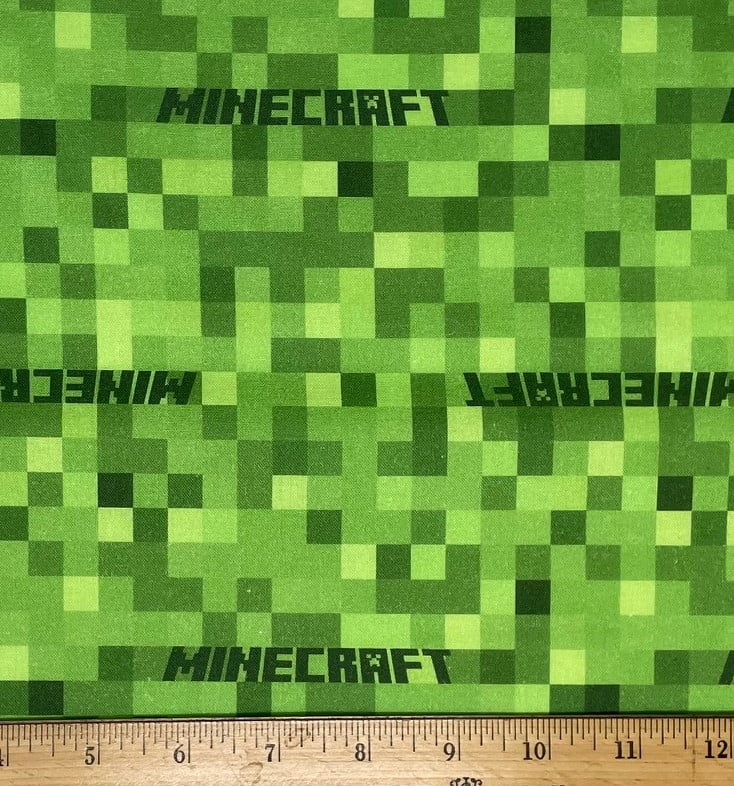 1 Fat Quarter - Minecraft Video Game Creepers on Green Check Cotton ...