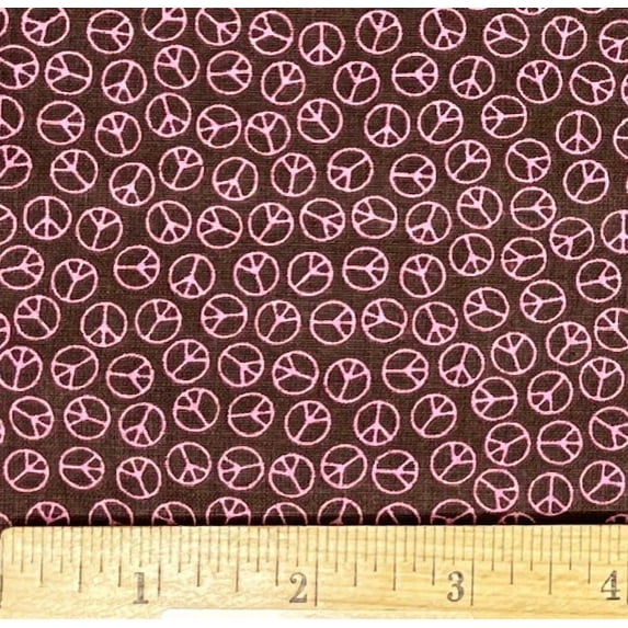 1 Fat Quarter - Mini Pink Peace Signs on Brown Cotton Fabric - 21" X 18 ...
