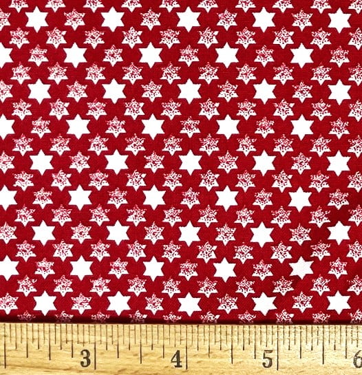 1 Fat Quarter - Mini White Stars on Deep Red Cotton Fabric - 21" X 18 ...