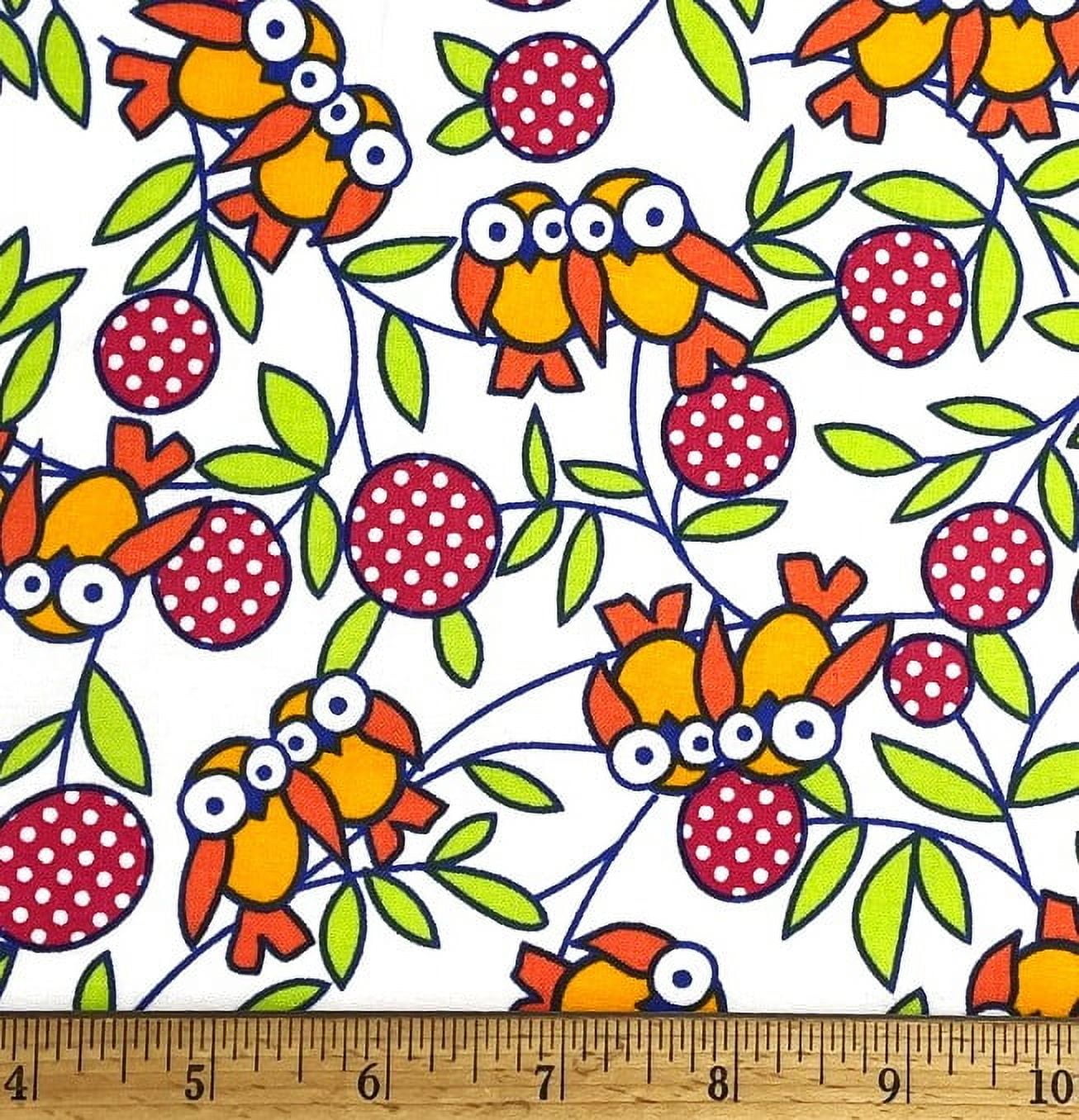 1 Fat Quarter - Owls & Berries Polka Dot on White Cotton Fabric - 21" X ...