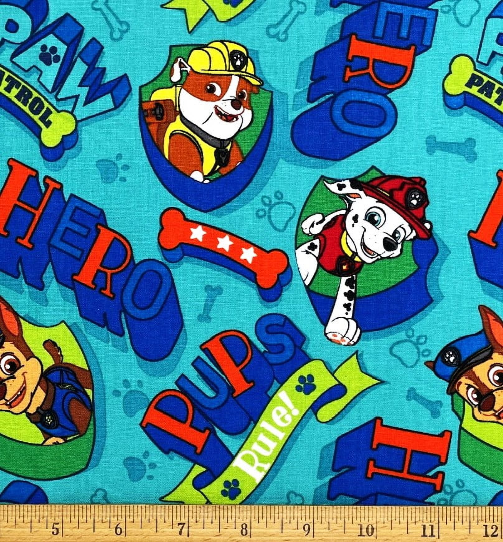 1 Fat Quarter - Paw Patrol Hero Pups Rule! on Blue Cotton Fabric ...