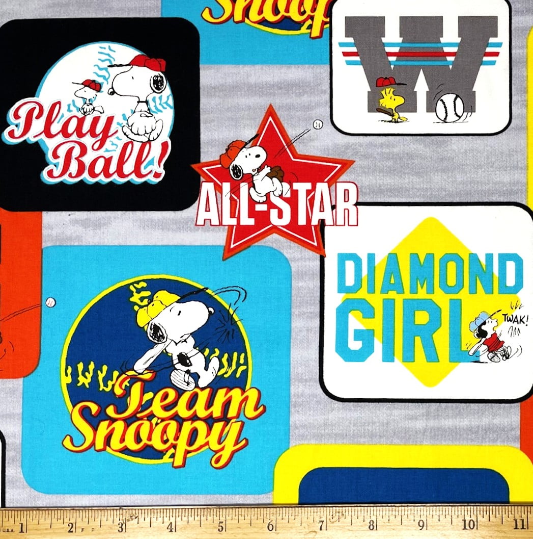 1 Fat Quarter - Peanuts Snoopy Charlie Brown & Lucy All Stars Baseball ...