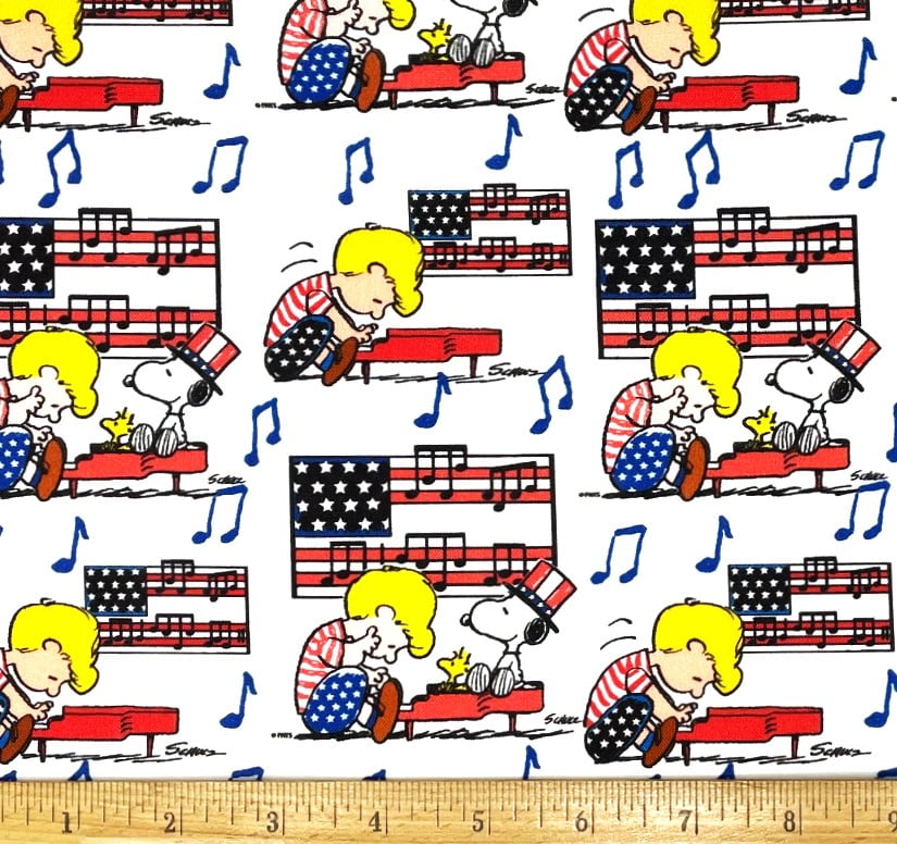 1 Fat Quarter - Peanuts Snoopy Linus & Woodstock Patriotic Piano Music ...