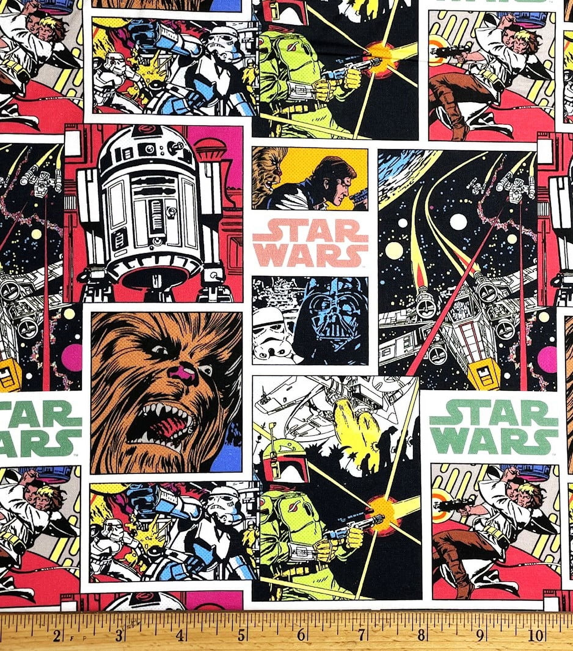 1 Fat Quarter - Star Wars Comic Book Block Cotton Fabric - R2D2 Chewie Star Fighter- 18" X 21 ...