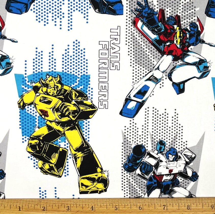1 Fat Quarter - Transformers Bumblebee Optimus Prime & More on White ...