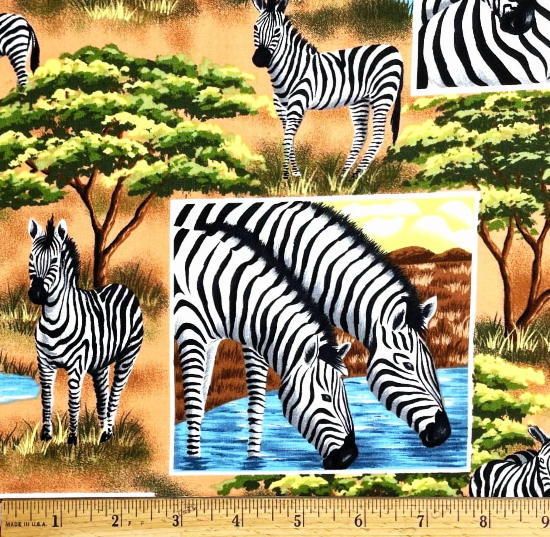 1 Fat Quarter - Zebra Safari Block Scenic Cotton Fabric - 21" X 18 ...