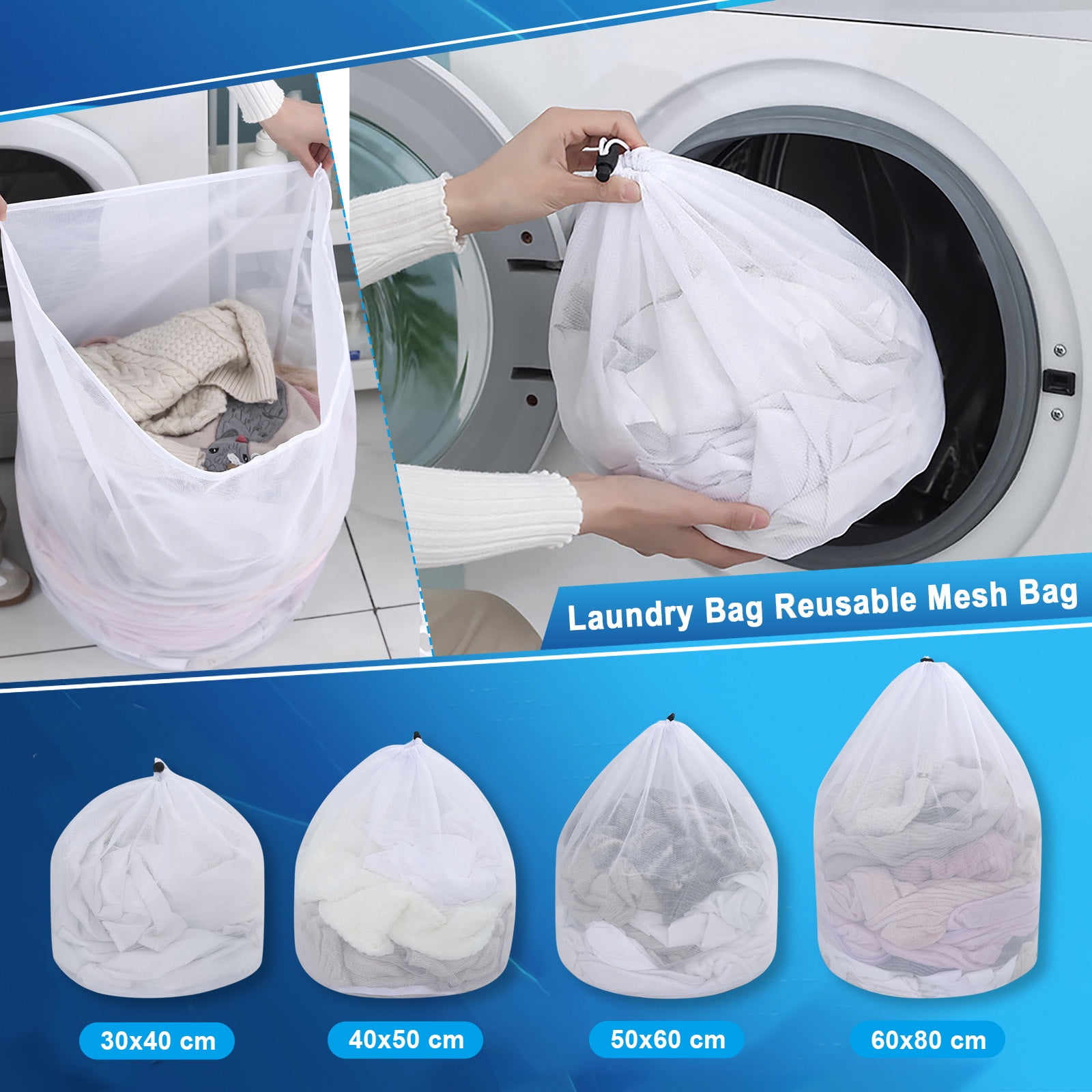 1×Fine Mesh Laundry Bag Reusable Drawstring Laundry Bag Machine Wash ...