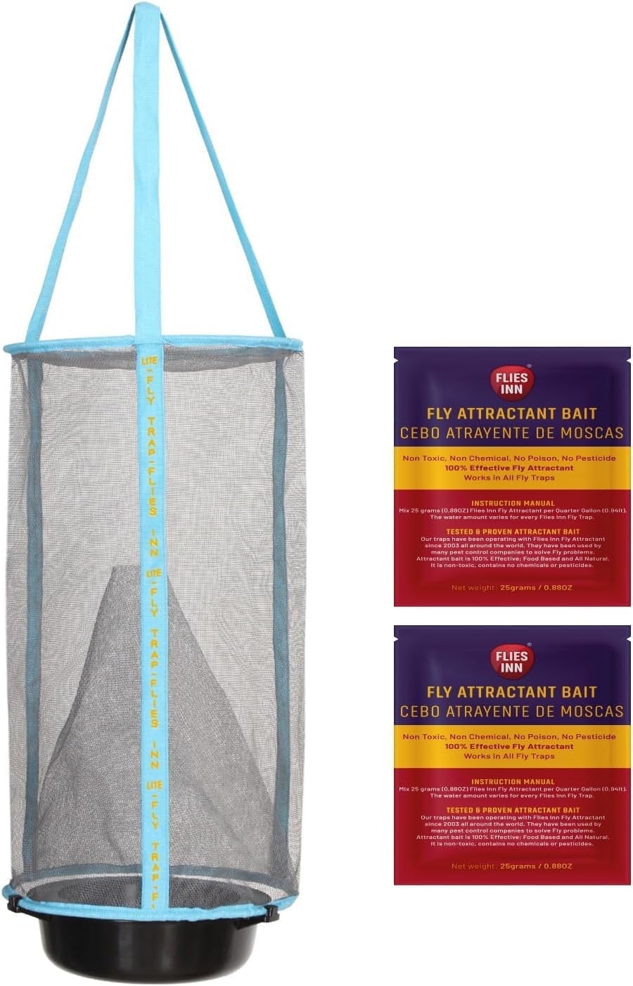 FLIES INN Lite Cage Fly Trap with 2 Baits Reusable Low-Odor Outdoor Fly ...