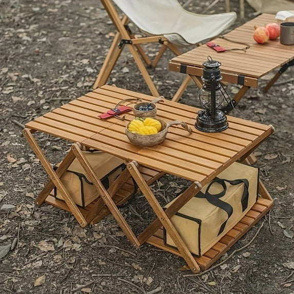 1 Foldable Lightweight Wooden Camping Table, Small Foldable Camping ...