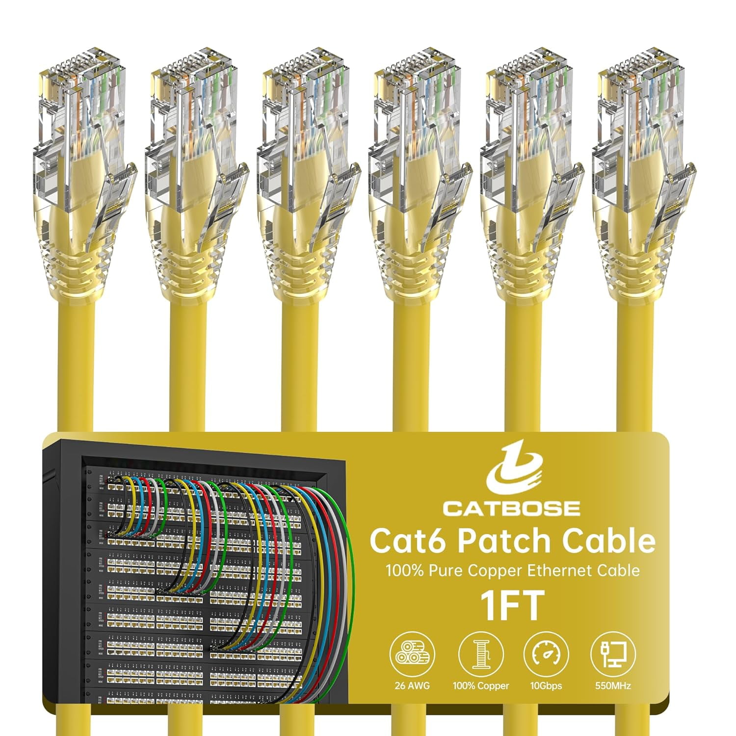 1 Foot Cat6 Patch Cable(6 Pack), Solid Pure Copper Patch Cord, Cat 6 ...