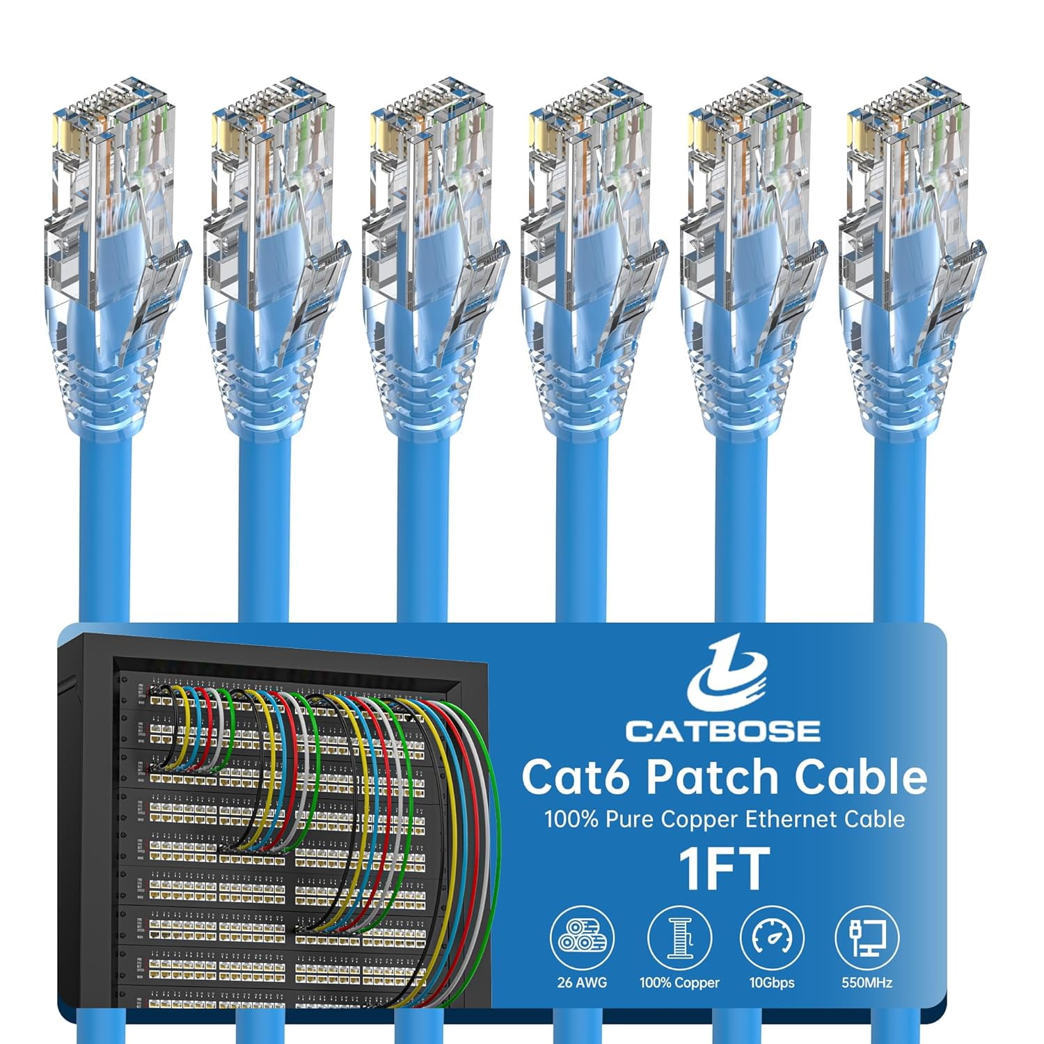 1 Foot Cat6 Patch Cable(6 Pack), Solid Pure Copper Patch Cord, Cat 6 ...