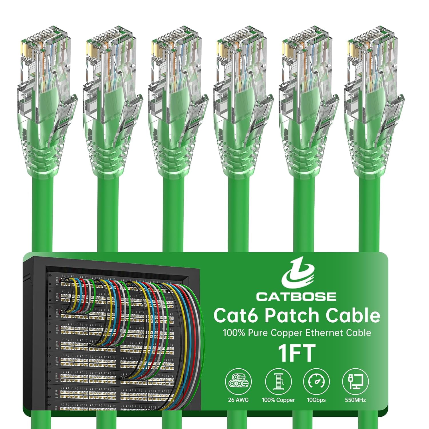 1 Foot Cat6 Patch Cable(6 Pack), Solid Pure Copper Patch Cord, Cat 6 ...