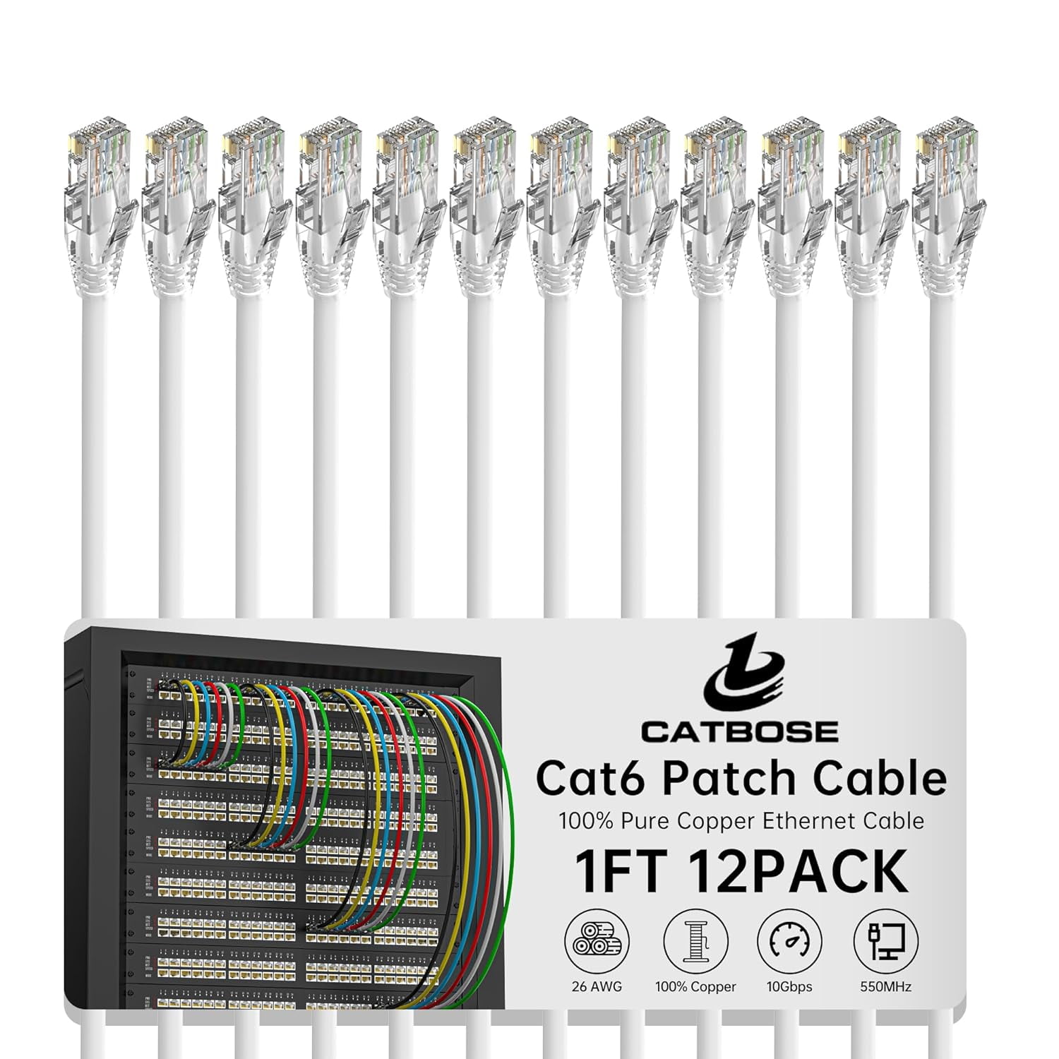 1 Foot Cat6 Patch Cables(12 Pack), Solid Pure Copper Patch Cord, Cat 6 Ethernet Cable, UTP ...