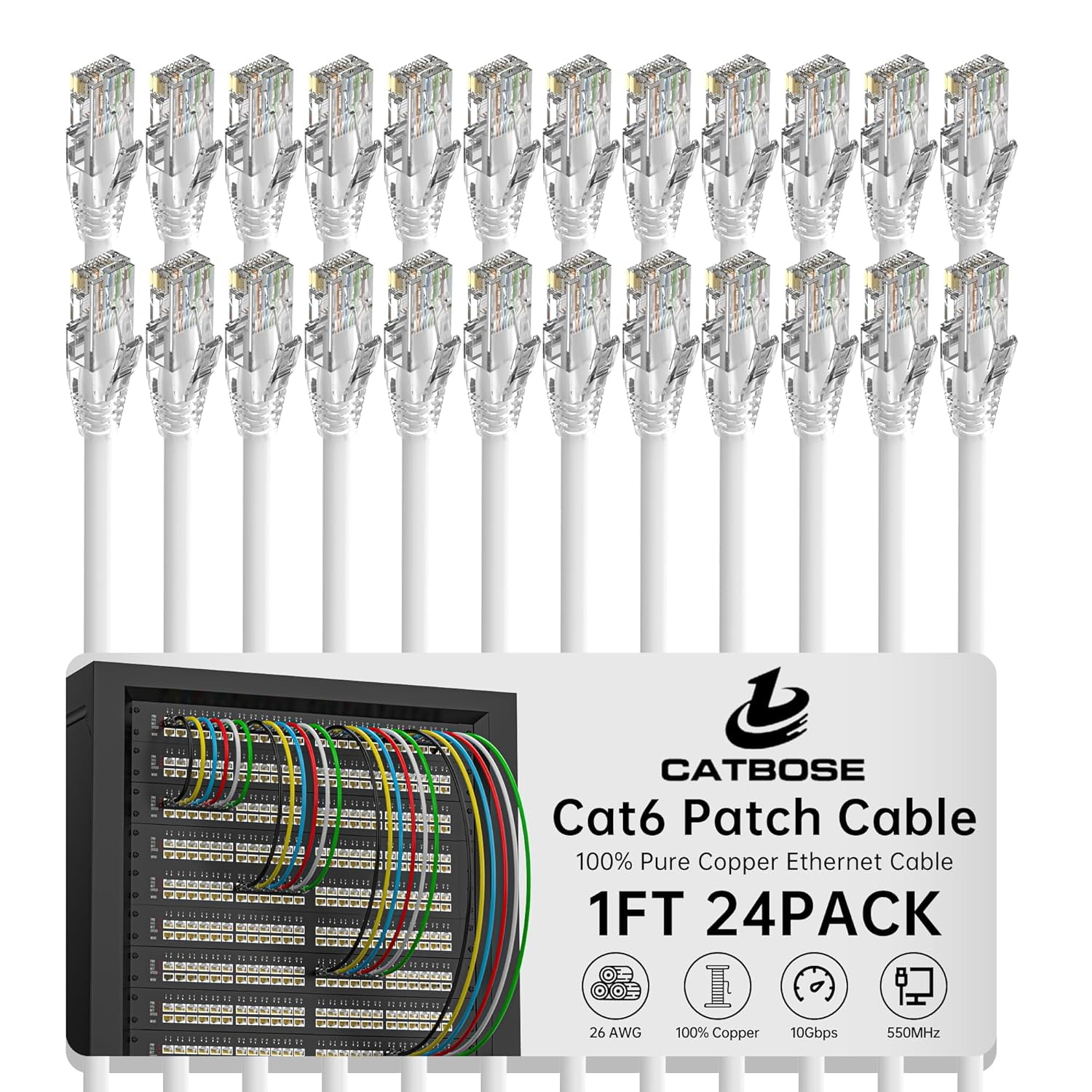 1 Foot Cat6 Patch Cables(24 Pack), Solid Pure Copper Patch Cord, Cat 6 ...