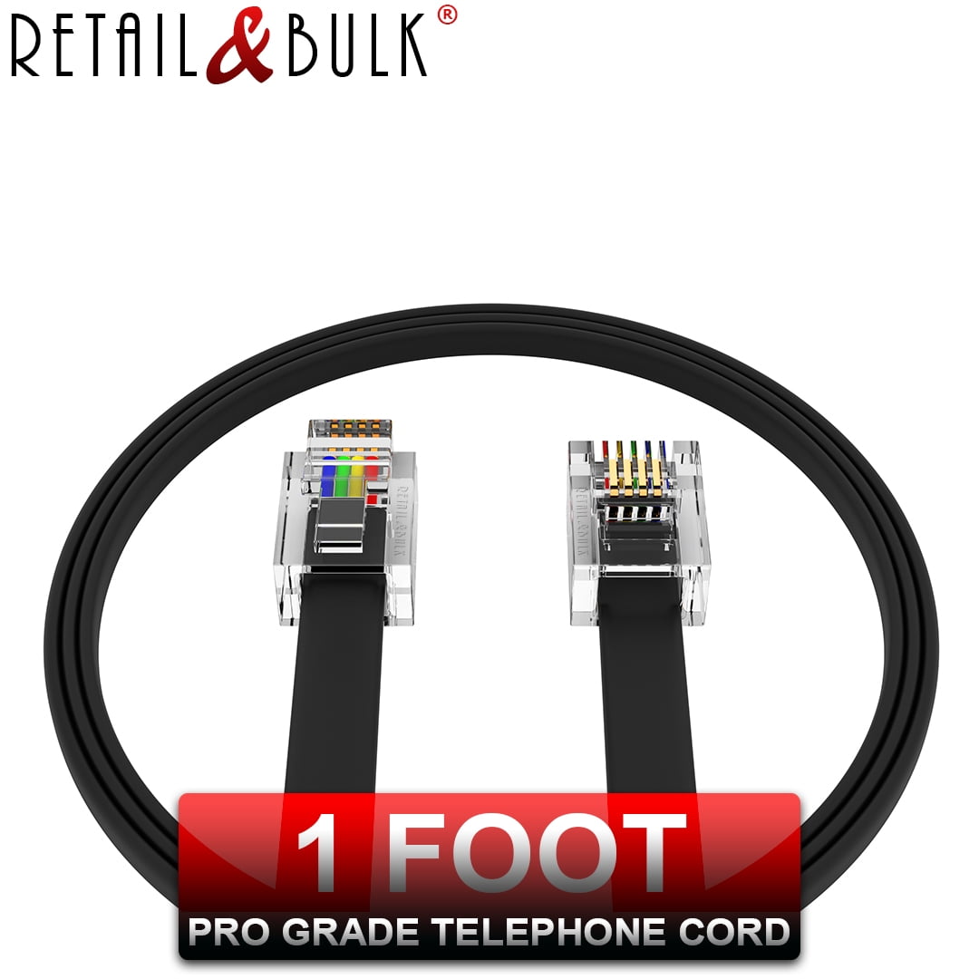 1 Foot RJ11 Telephone Cord - Landline Phone Cable, 4 Wire, 100% Copper ...