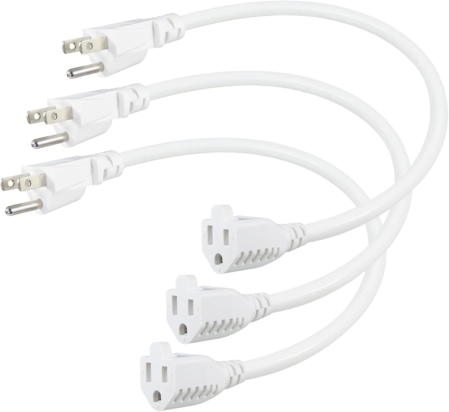 1 Foot Short Extension Cord - 12in White AC Mini Indoor 3 Prong ...