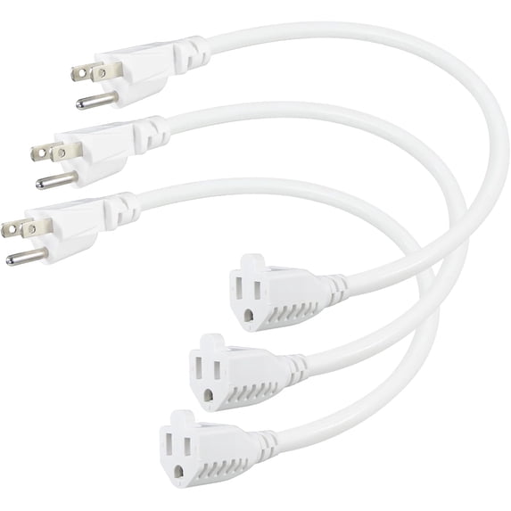 1 Foot Short Extension Cord - 12in White AC Mini Indoor 3 Prong ...