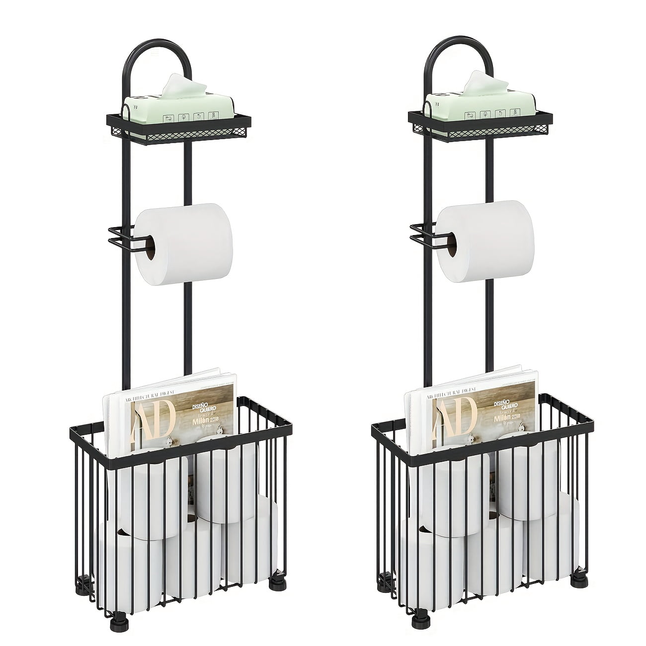 1 Freestanding Toilet Paper Holder With Storage - Holds 6 Spare Rolls ...