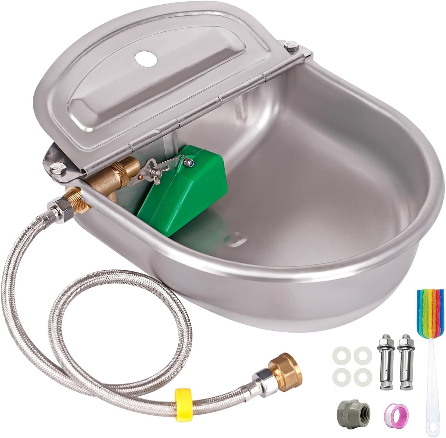 1 Gal Extra Large Automatic Horse Waterer Stainless Steel Dog Water Bowl Dispenser with Brass ...