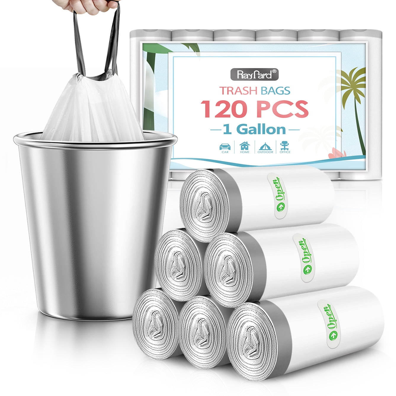 1 Gallon 120 Counts Mini Strong Drawstring Trash Bags Garbage Bags by ...