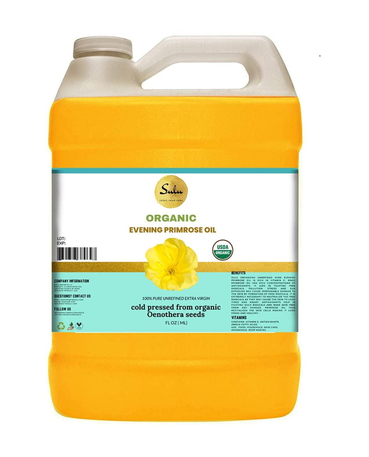1 Gallon (128 FL.OZ) 100% Pure Unrefined Virgin Cold Pressed Evening ...