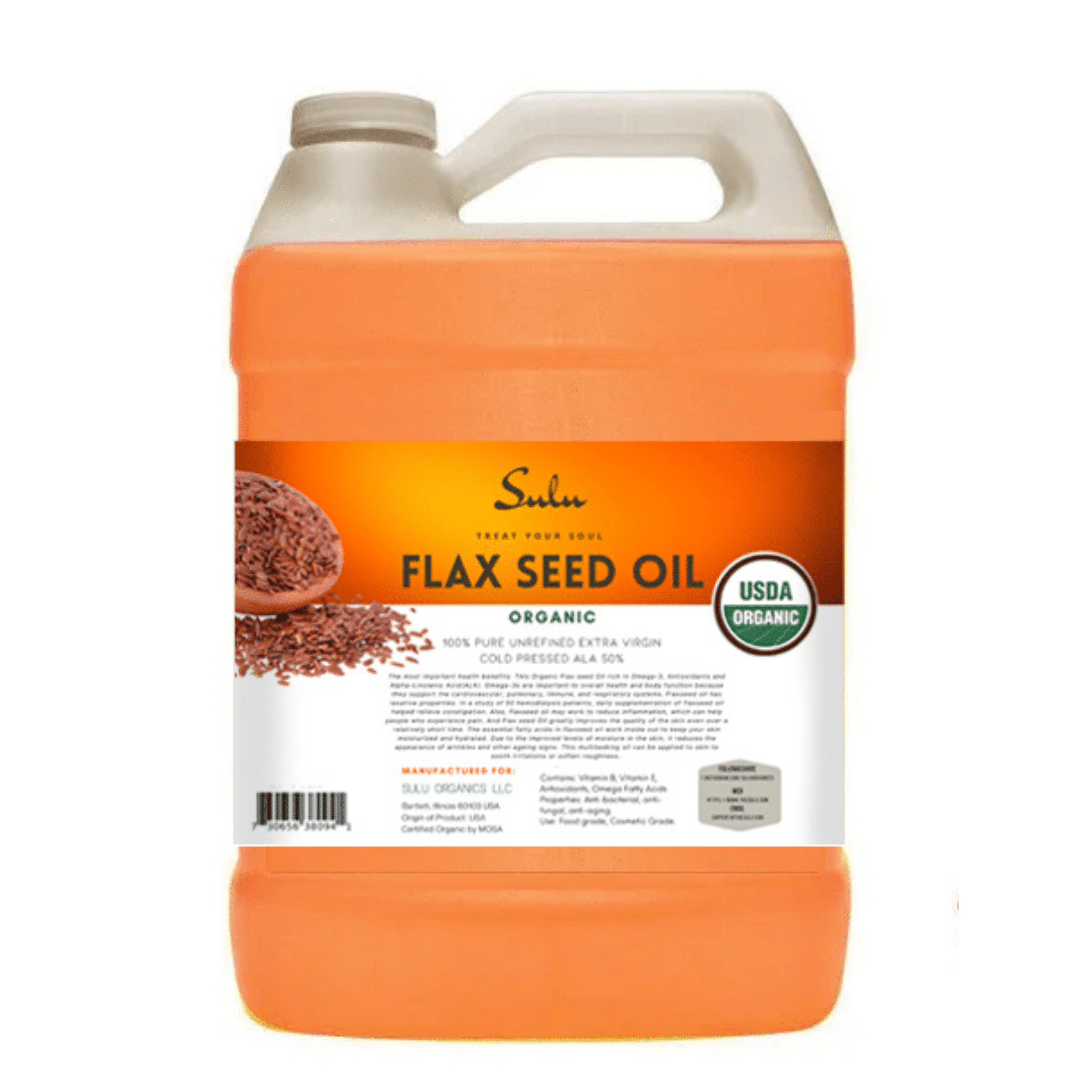 1 Gallon / 128 fl.oz USDA Certified Organic Unrefined Flax seed oil ...