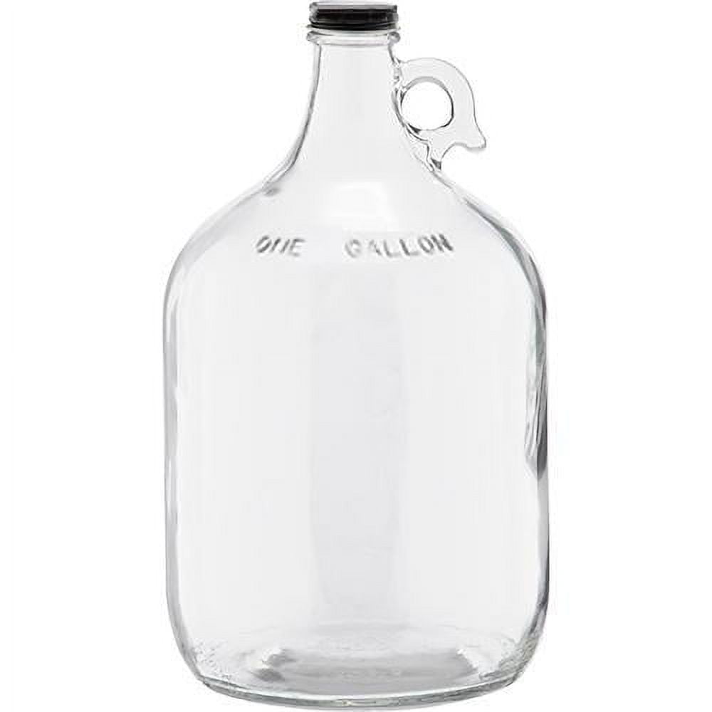 1 Gallon (128 oz) Clear Glass Jug with 38mm Black Polyseal Lid & Cap ...