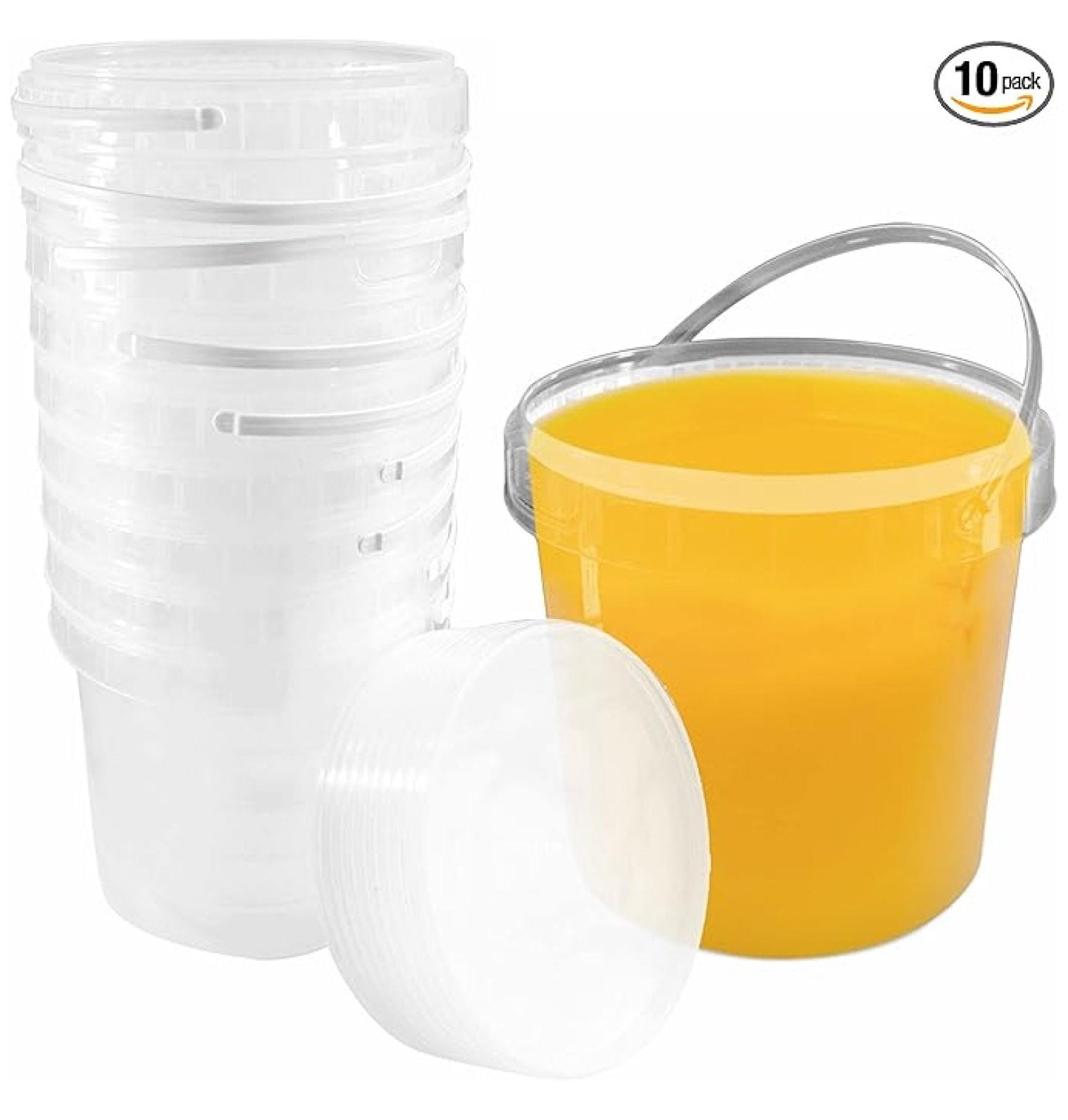 1 Gallon 128 Oz Clear Plastic Bucket With Lid And Handle 10 Pack