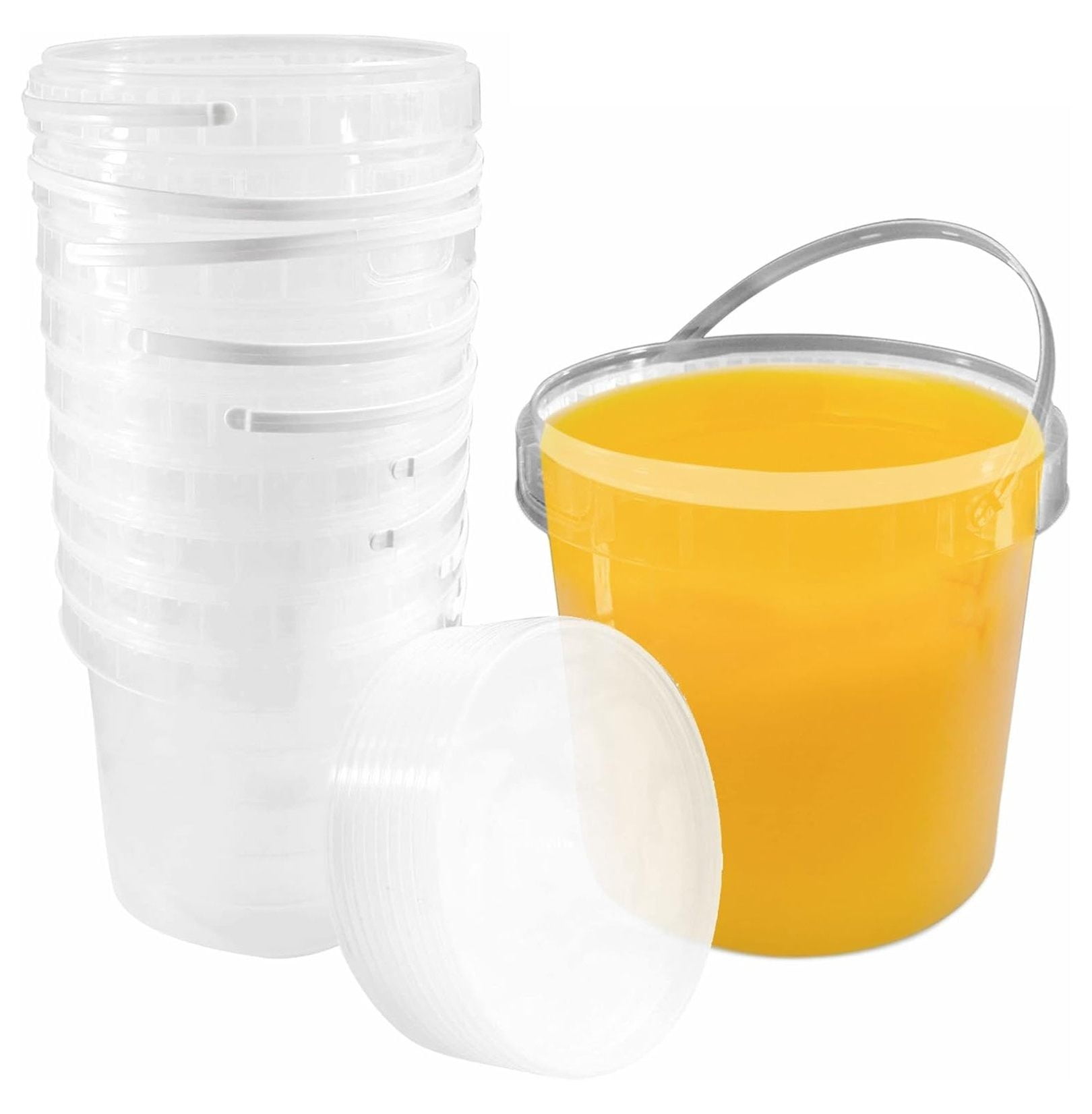 1 Gallon (128 oz) Clear Plastic Bucket with Lid and Handle (3 Pack ...