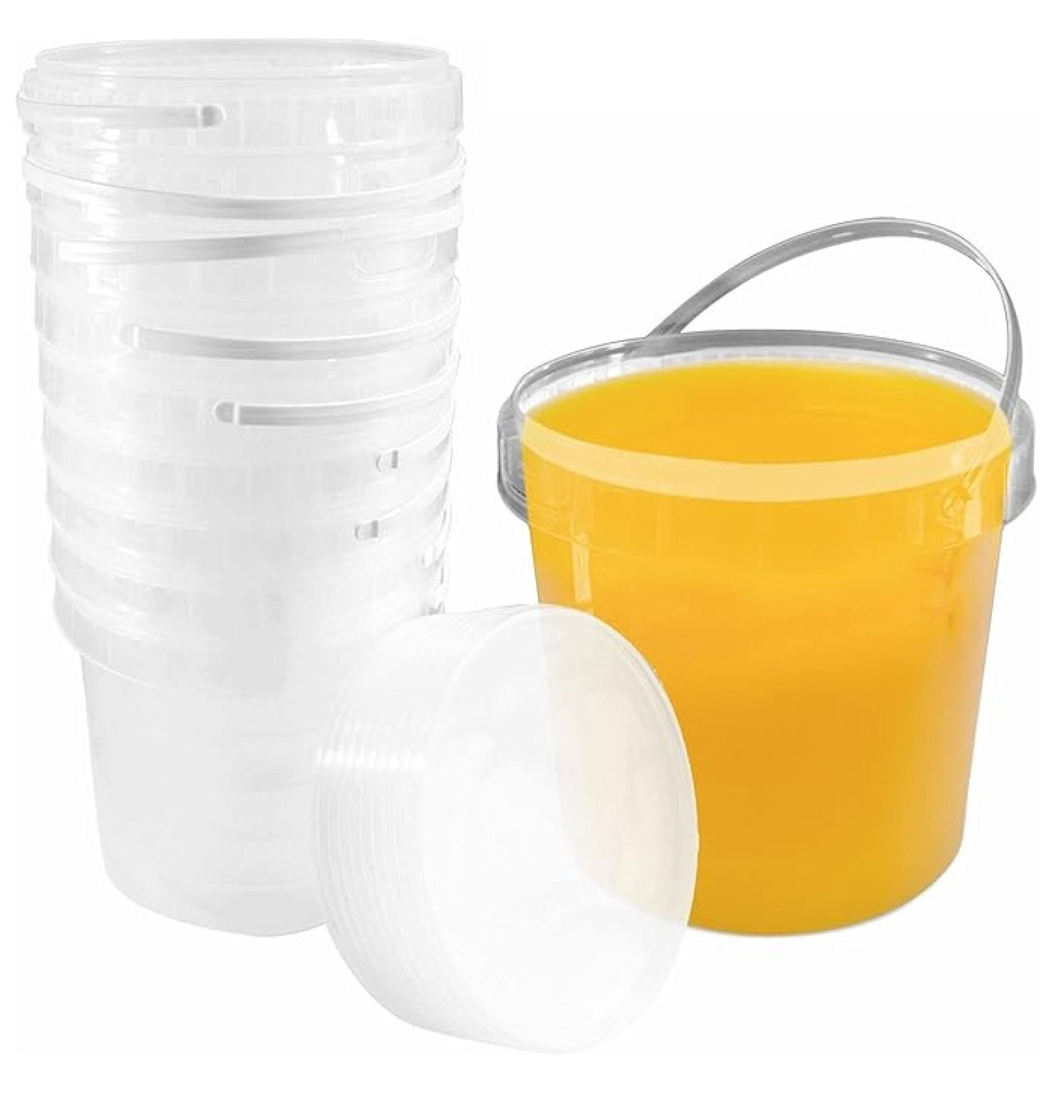 1 Gallon (128 oz) Clear Plastic Bucket with Lid and Handle (5 Pack ...