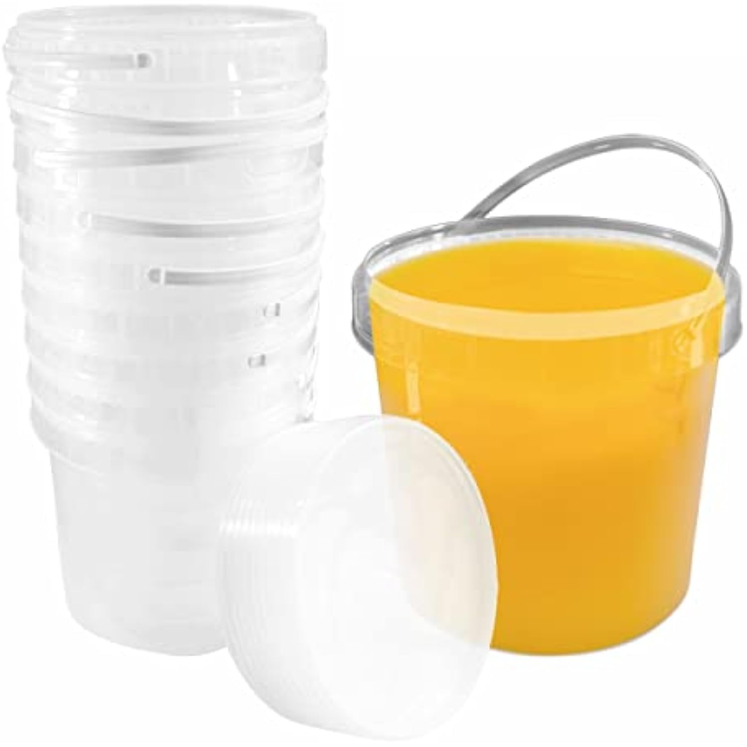 1 Gallon (128 oz) Clear Plastic Buckets with Lids & Handles - 15 Pack ...