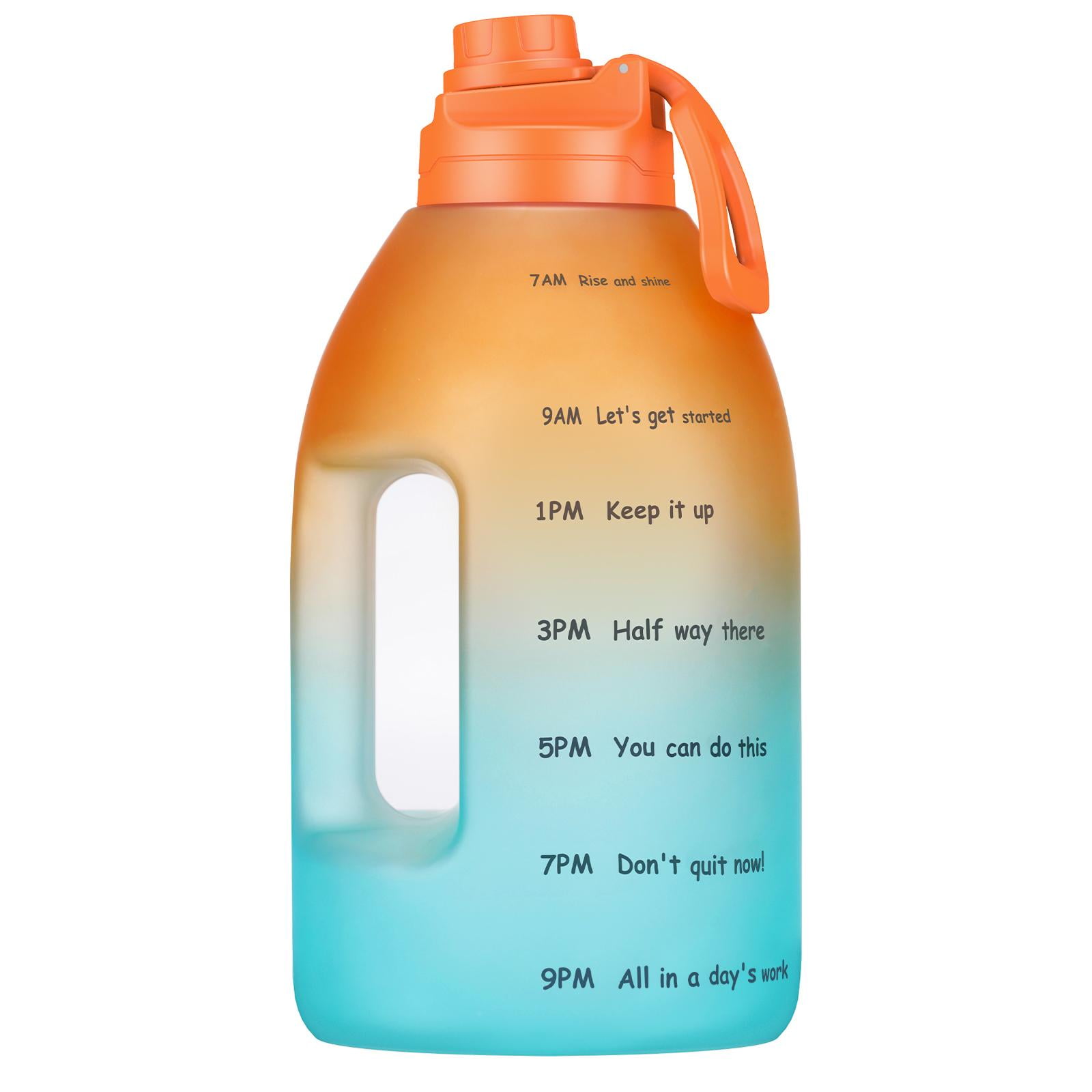 1 Gallon/128 oz Water Bottle with Time Marker, Carry Strap and Motivational Quote, Leak-Proof ...