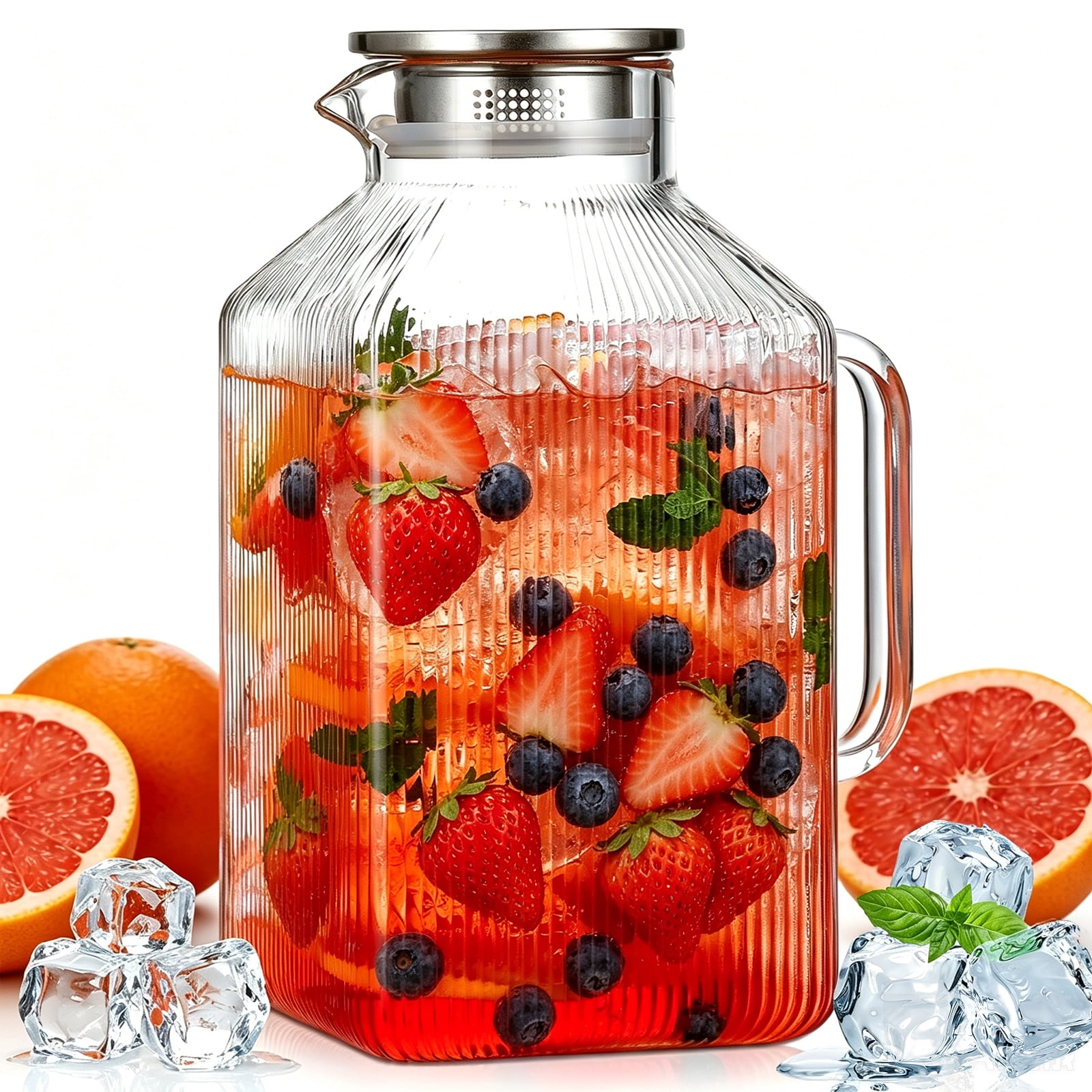 1 Gallon 128oz Square Glass Pitcher with Lid, Heat & Cold Resistant ...