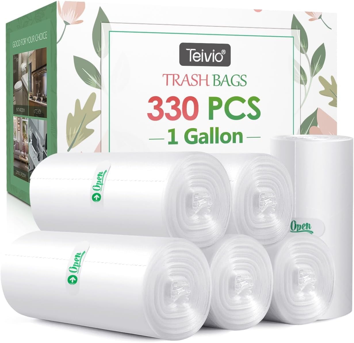 Teivio 1 Gallon 330 Counts Clear HDPE Small Trash Bags, Garbage Can ...