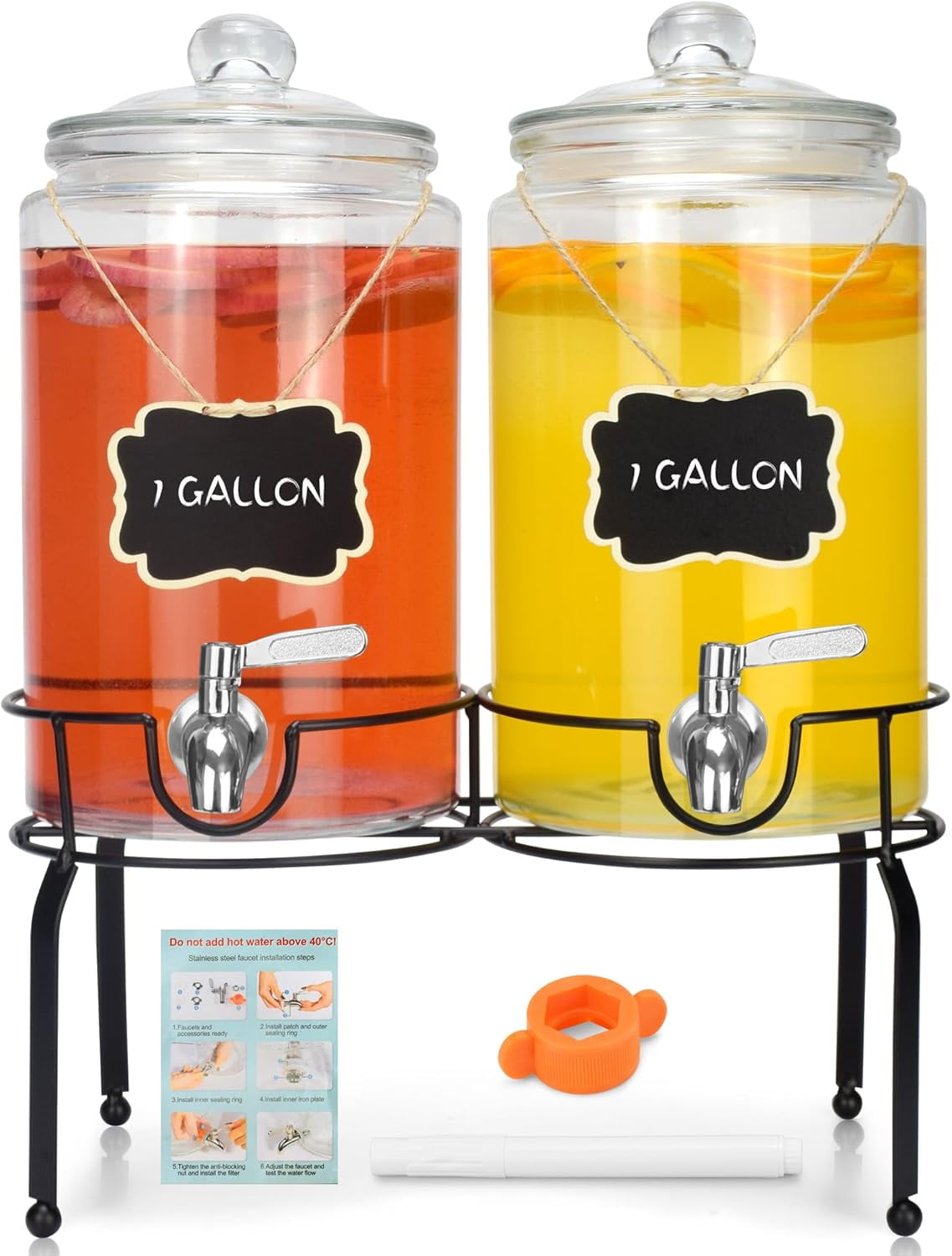 1 Gallon Beverage Dispenser 2 Pack, Stainless Steel Spigot Drink ...
