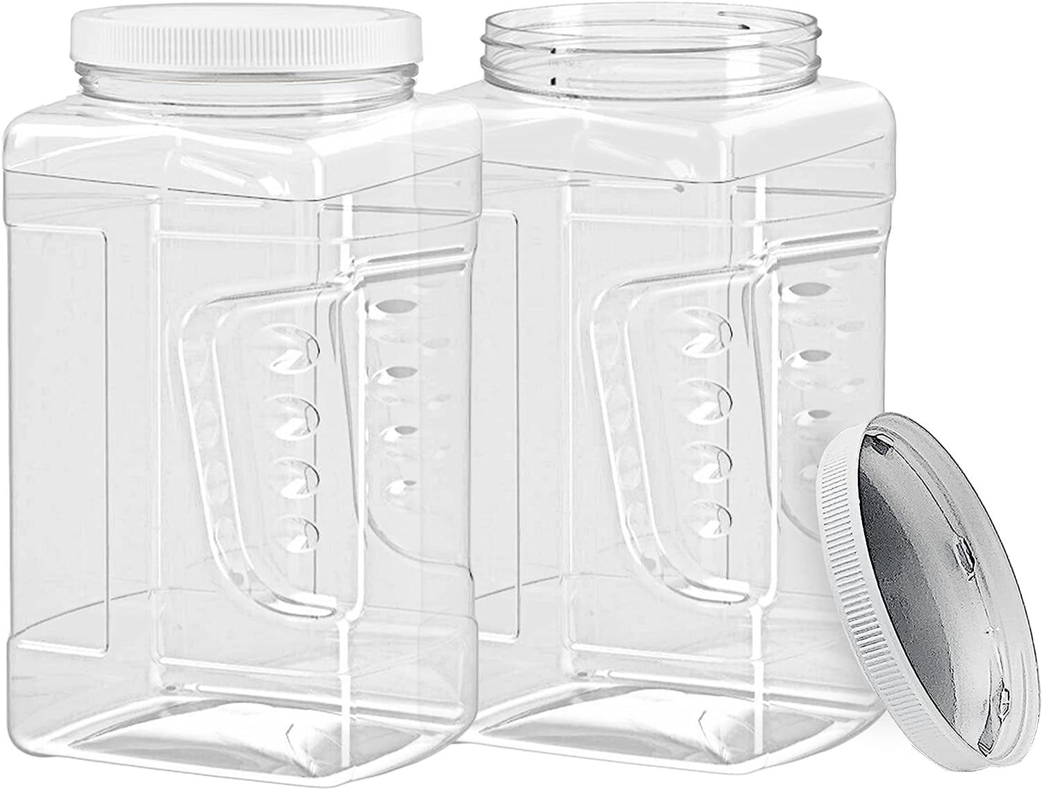 1 Gallon Clear Plastic Storage Containers Grip Jars, Wide Mouth Square Canisters, Pack of 2, BPA ...