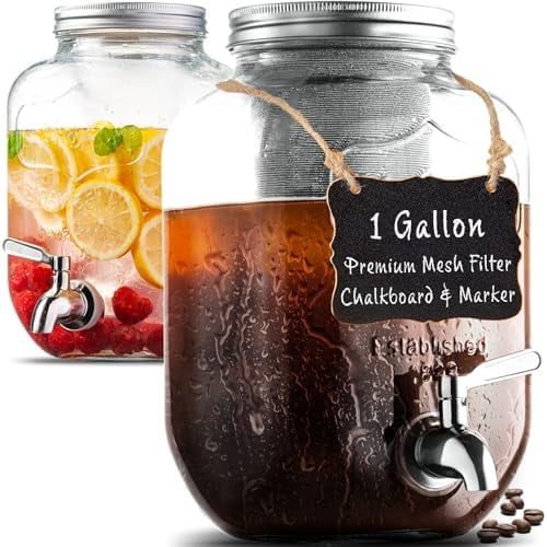 1 Gallon Cold Brew Coffee Maker - 3rd Generation Fine Mesh - Stainless ...