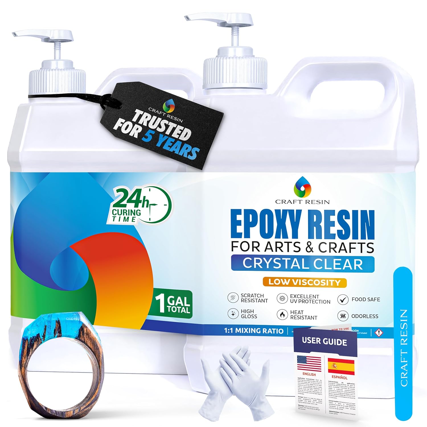 1 Gallon Crystal Clear Epoxy Resin Kit with Pumps - Food Safe & UV ...