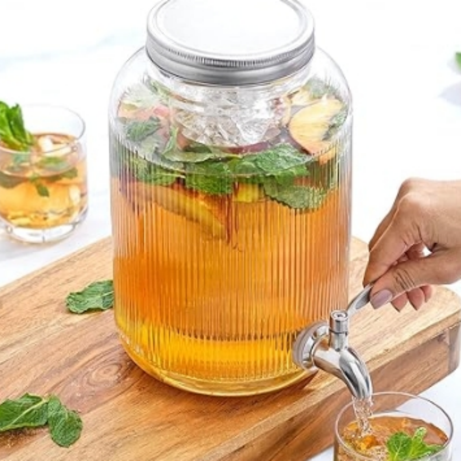 1-Gallon Drink Dispenser. Glass Beverage Dispenser with Stainless steel ...
