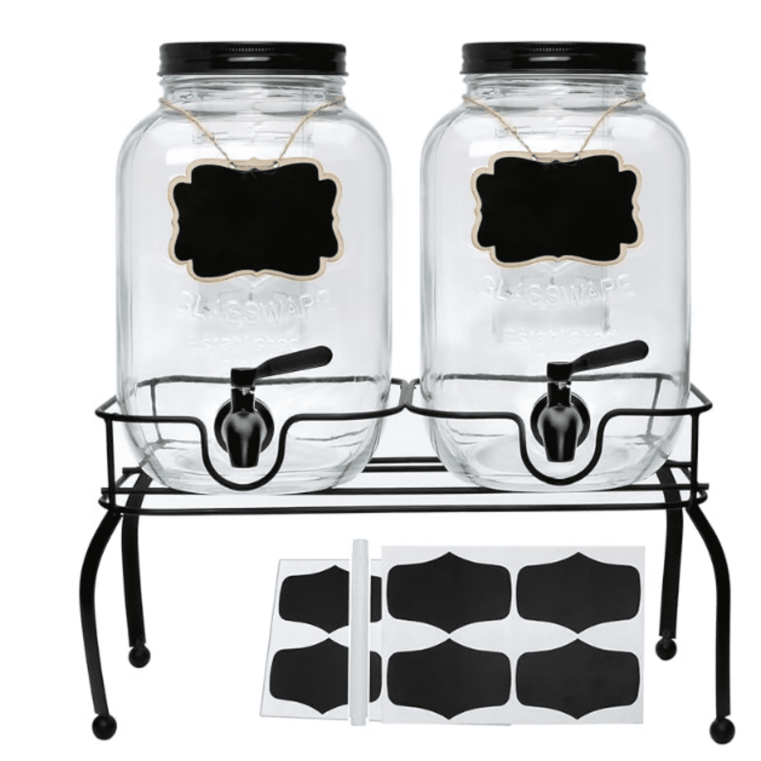 1-Gallon Drink Dispenser,Glass Water Dispenser with Black Tin Lid and ...