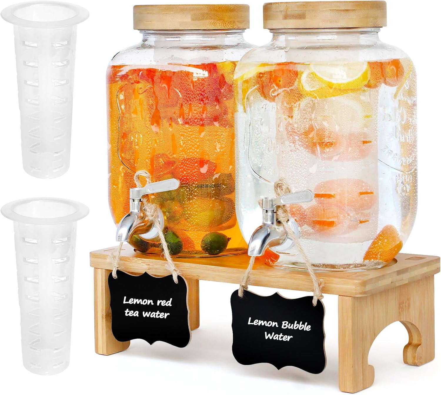 1 Gallon Drink Dispenser with Stand,2 Pack Glass Beverage Dispenser ...