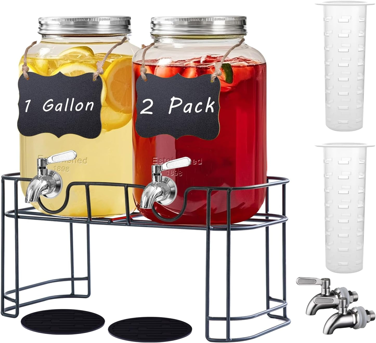 1 Gallon Drink Dispenser with Stand,2 Pack Beverage Dispenser with ...