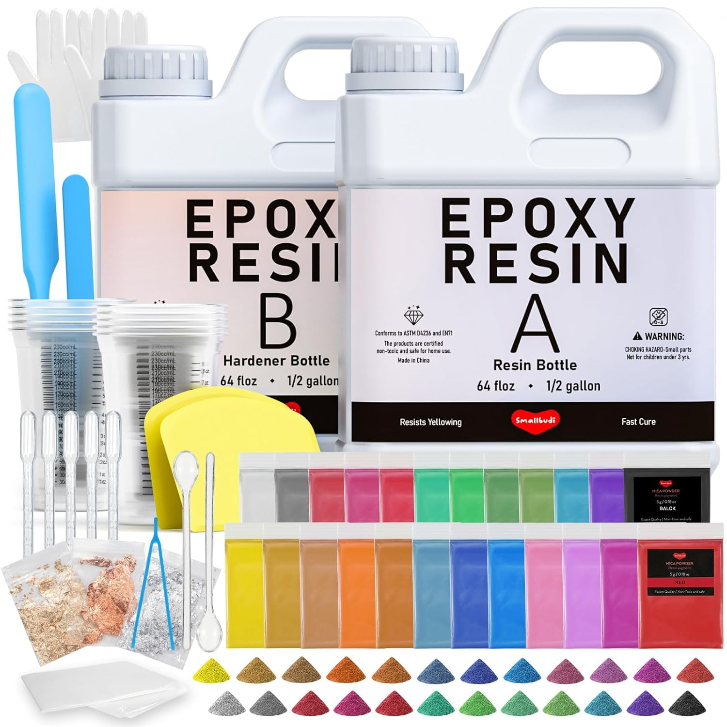 1 Gallon Epoxy Resin Kit with 24 Colors Mica Powder, Gold Foil, Cups ...