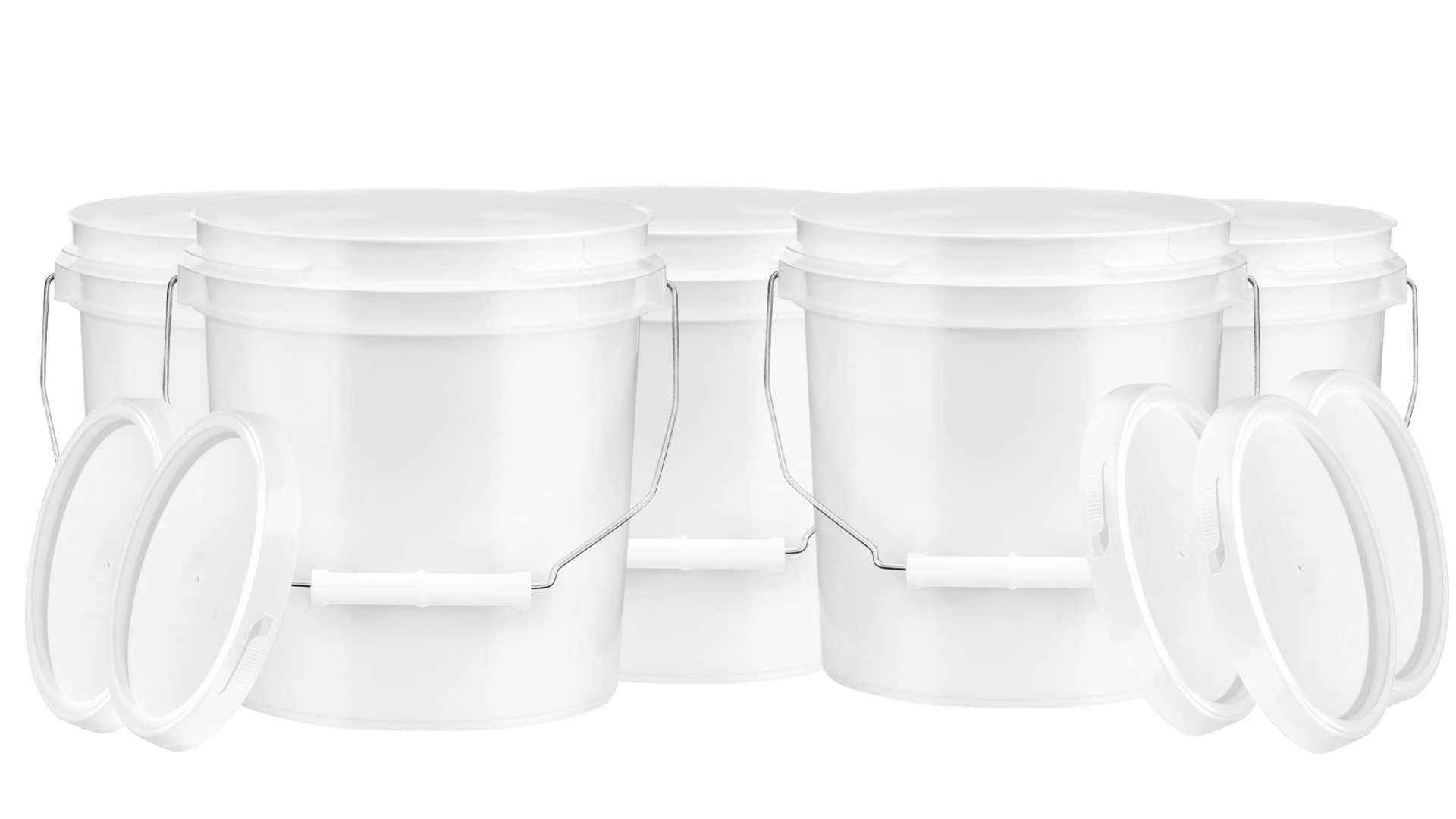 1 Gallon Food Grade BPA Free Bucket Container with Lids, Pack of 5 White Pails for Storage ...