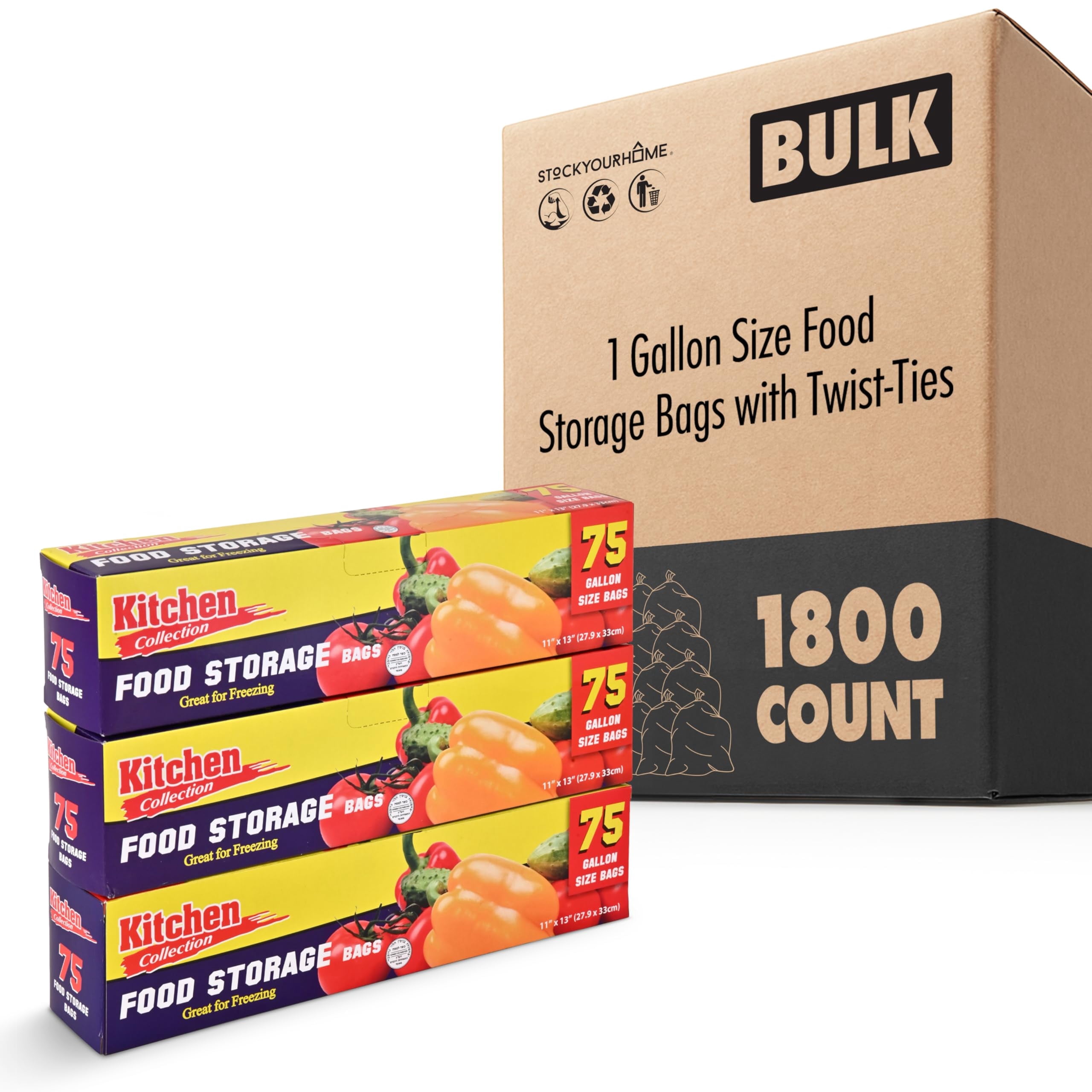 1 Gallon Food Storage Bags with Twist Ties (1800 Count) Bulk Freezer ...