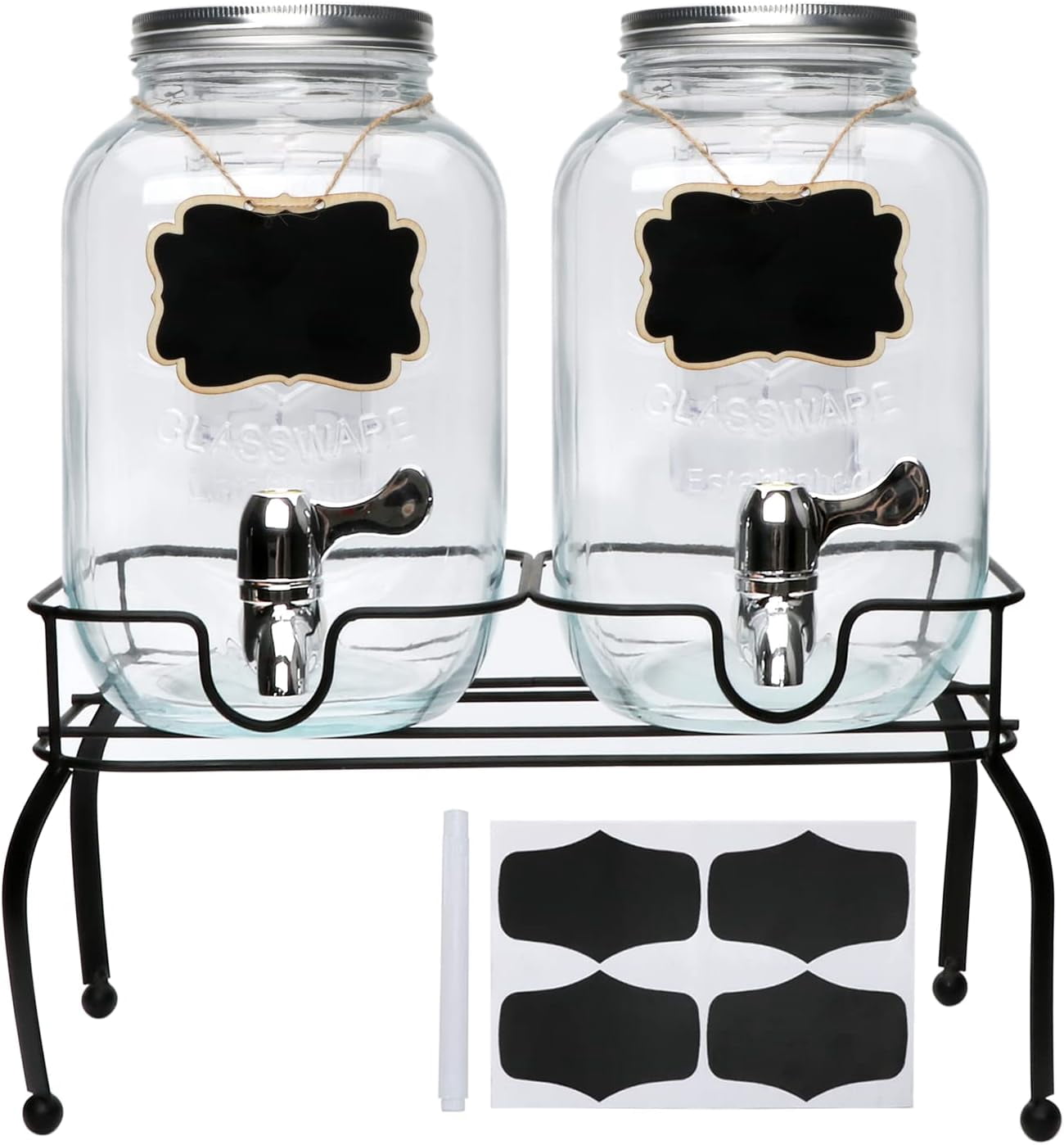 1-Gallon Glass Beverage Dispenser,Drink Dispenser with Tin Lid and Leak ...