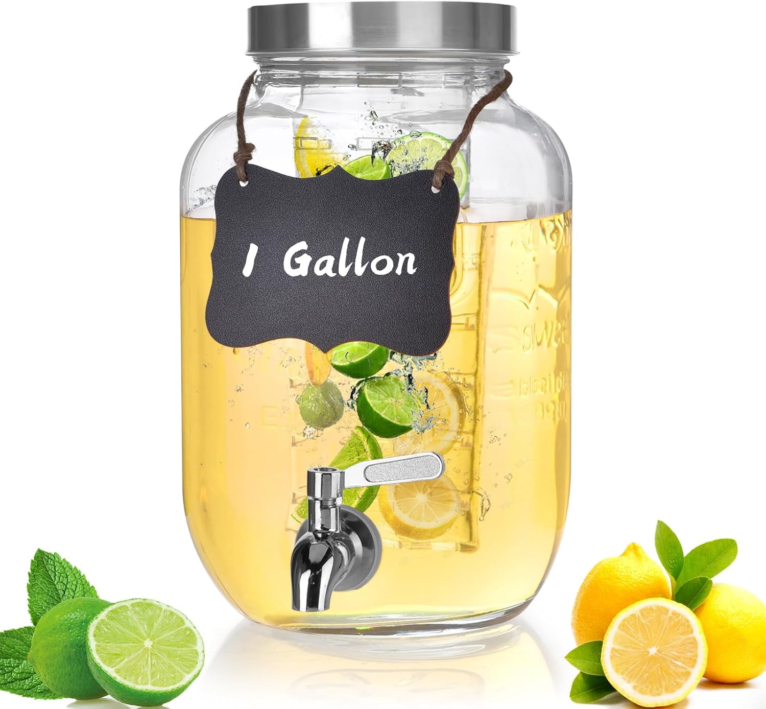 1 Gallon Glass Beverage Dispenser Set of 2 - Party Drink Dispenser ...