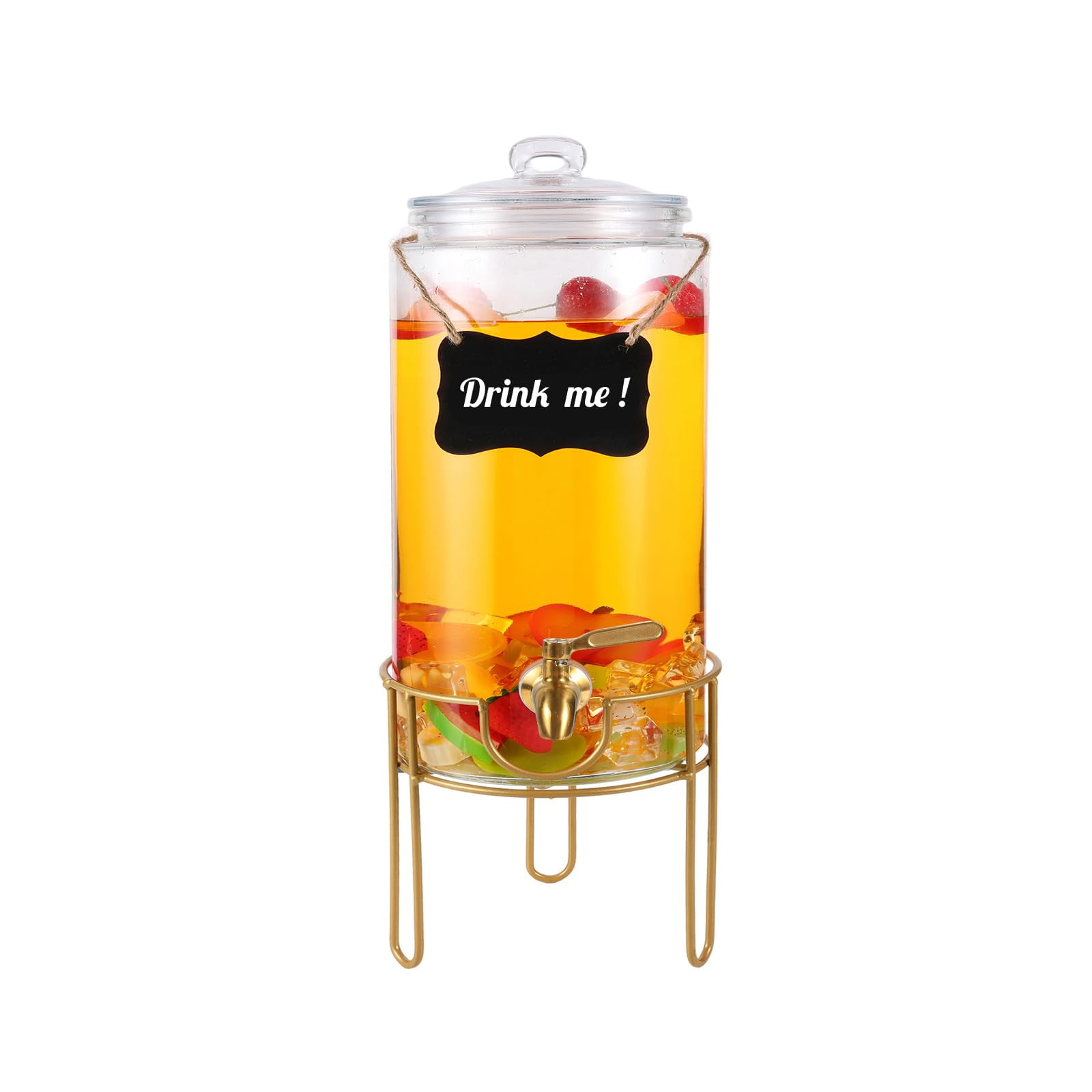 1 Gallon Glass Beverage Dispenser with Stand and Stainless Steel Spigot ...