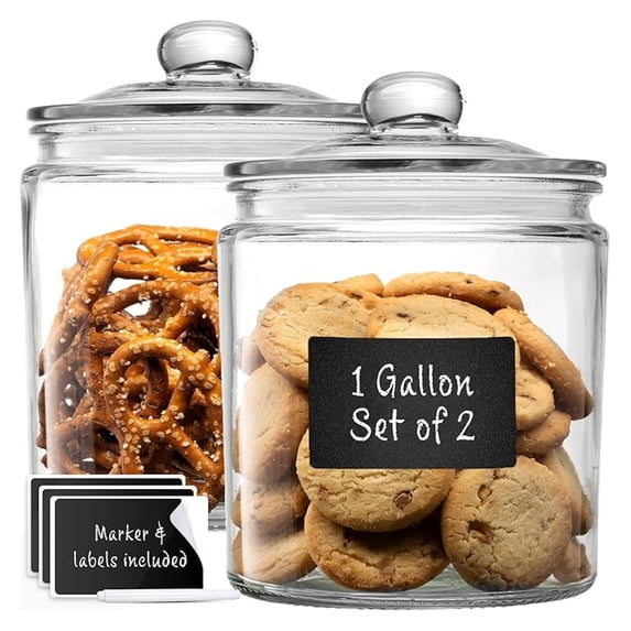 1 Gallon Glass Cookie Jars + Labels & Marker -of 2 Canister Sets for ...